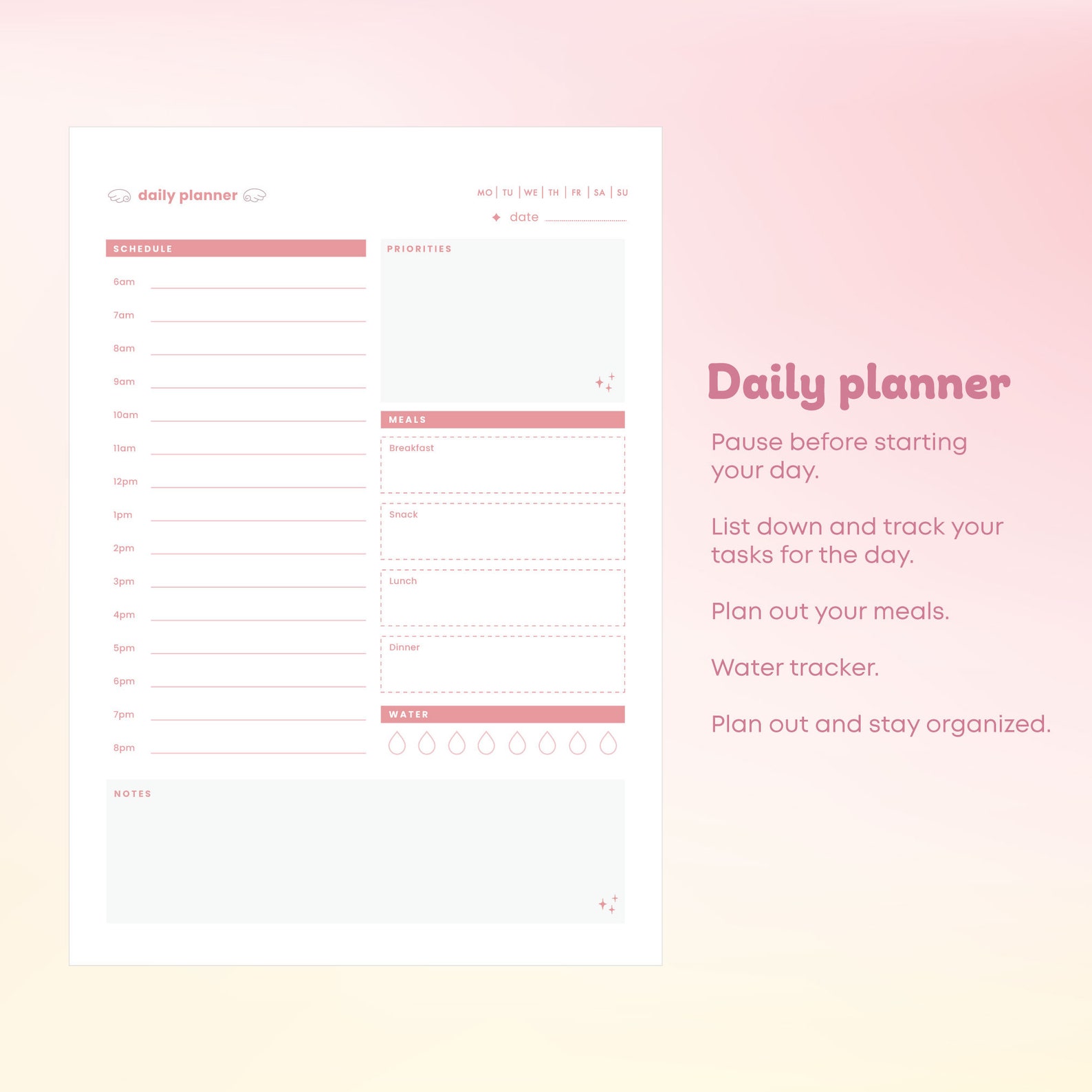 Angel Wing Minimalist Daily Planner Printable | Weekly Planner ...