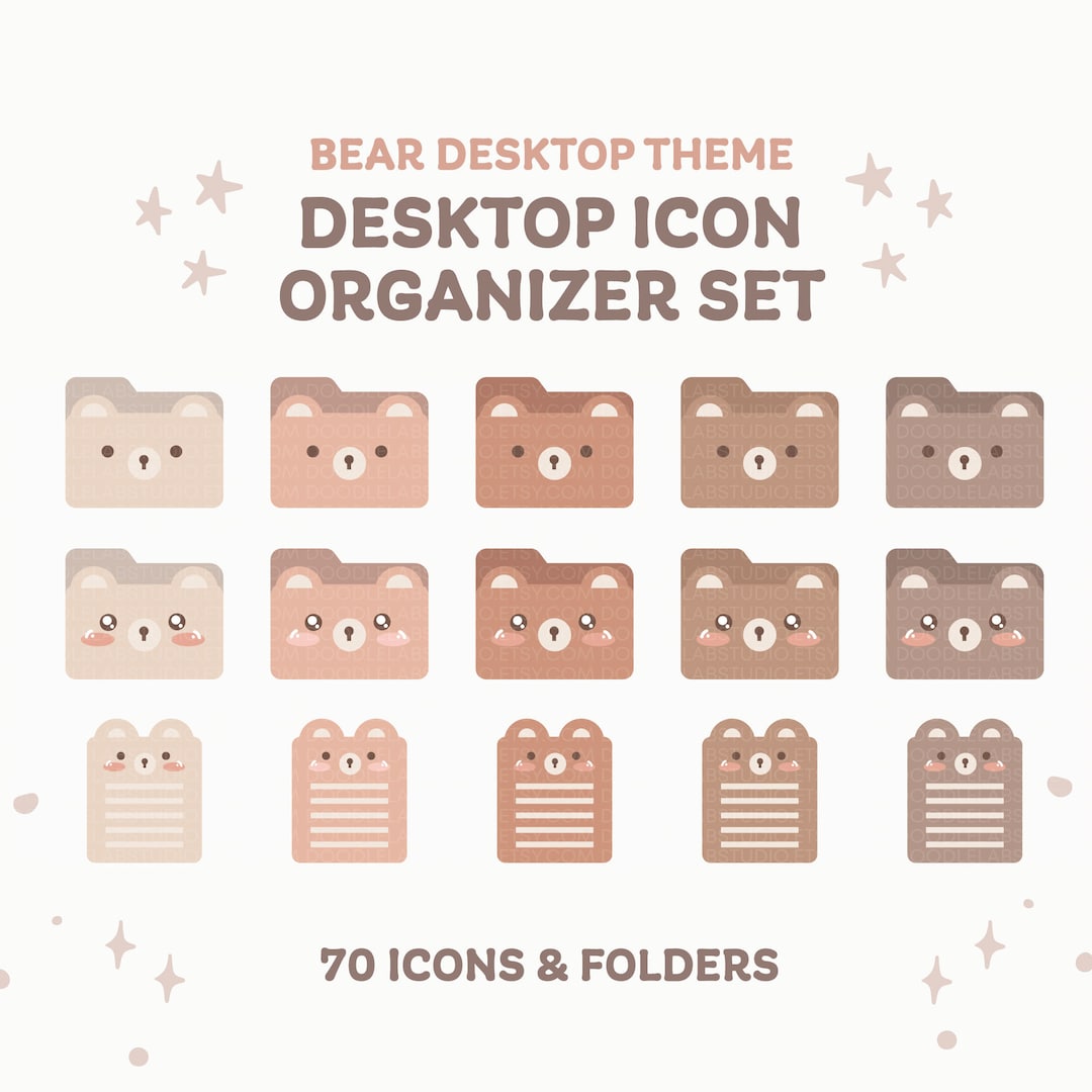 Cute Bear Theme Desktop Folder Icons | for Window and Mac | Beige ...