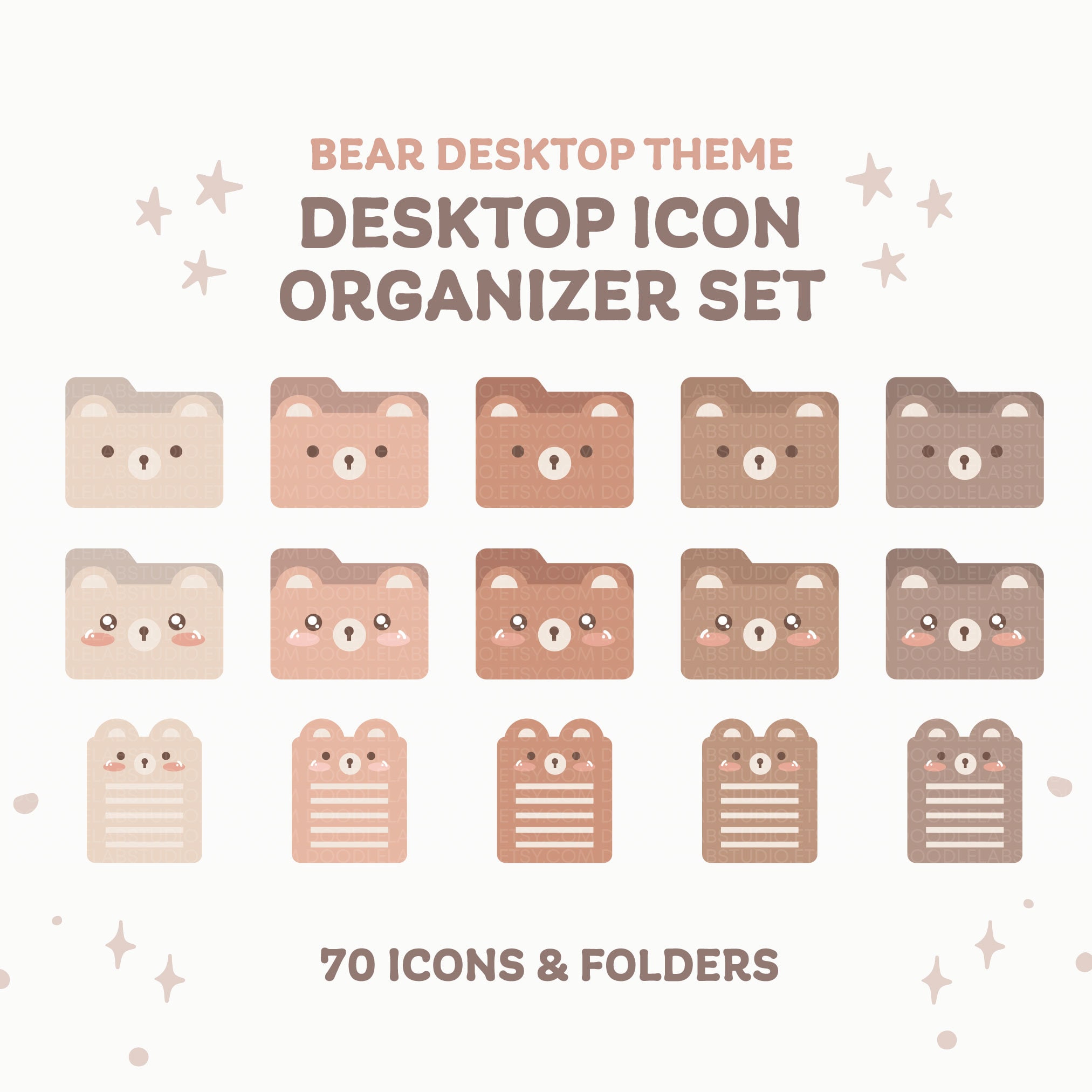 Cute Bear Theme Desktop Folder Icons | for Window and Mac | Beige ...