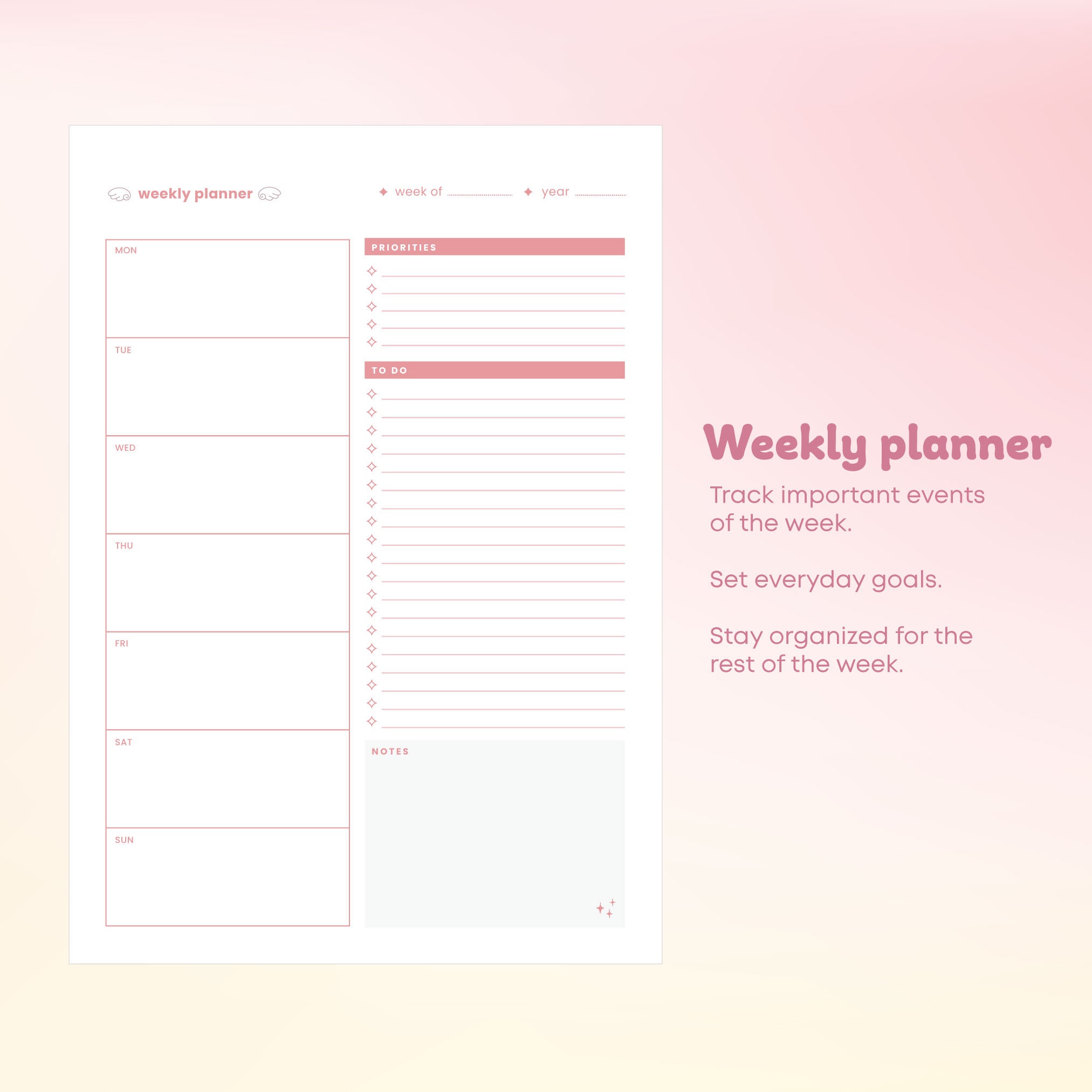 Angel Wing Minimalist Daily Planner Printable | Weekly Planner ...