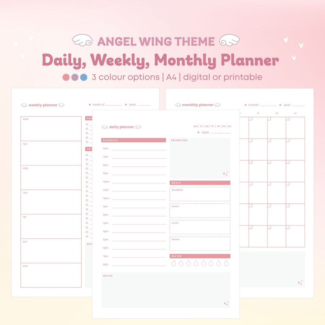 Angel Wing Minimalist Daily Planner Printable | Weekly Planner ...