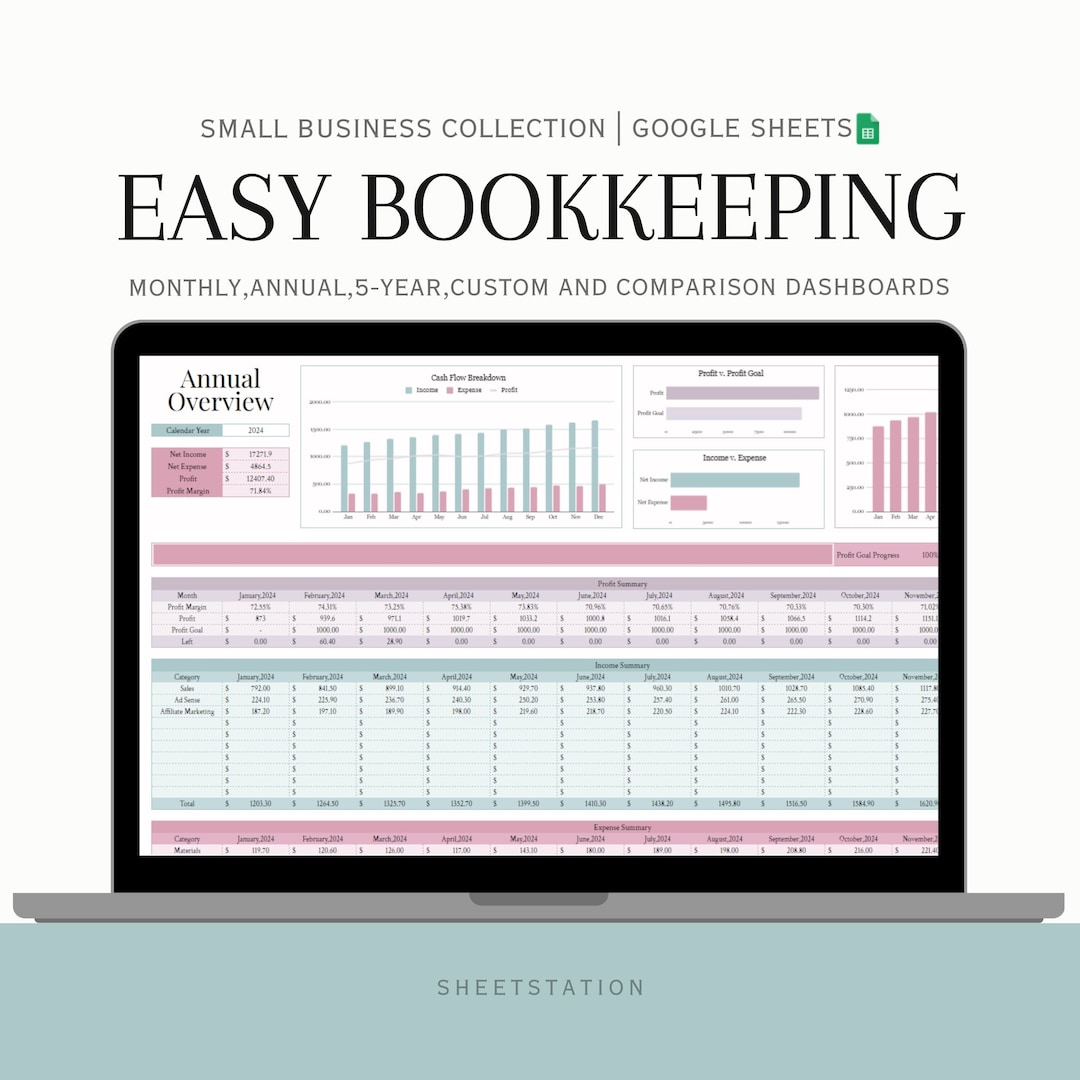 Small Business Bookkeeping Template, Profit and Loss, Income and ...