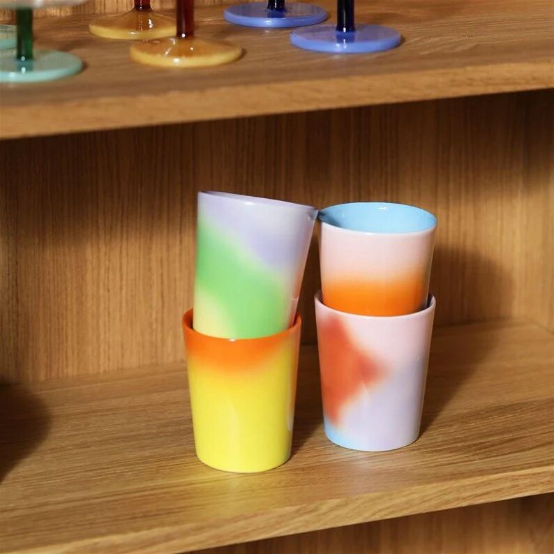Set of 4 Artistic Colourful Ceramic Mugs Large Handcrafted Cups ...