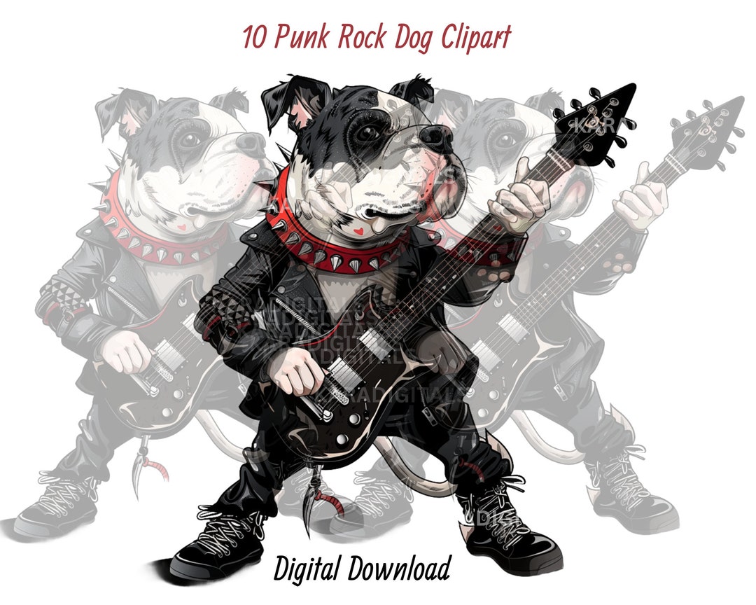 Punk Rock Dog Clipart Bundle, 10 Rocking Dogs Mug Design PNG Clipart ...
