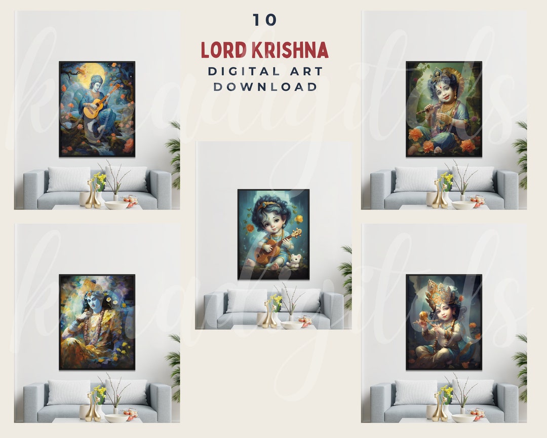 Krishna Digital Art Bundle Lord Krishna Wall Art Hindu God - Etsy