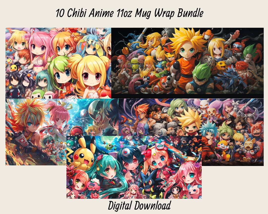 10 Chibi Anime Mug Wrap Bundle Digital Download, Perfect for ...