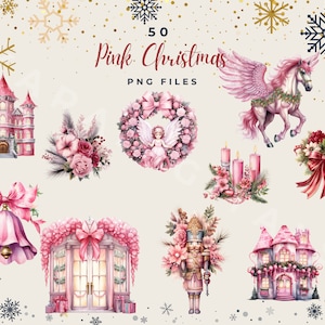 Pink Christmas Clipart, Watercolor Vintage Holiday Clip Art, Christmas ...