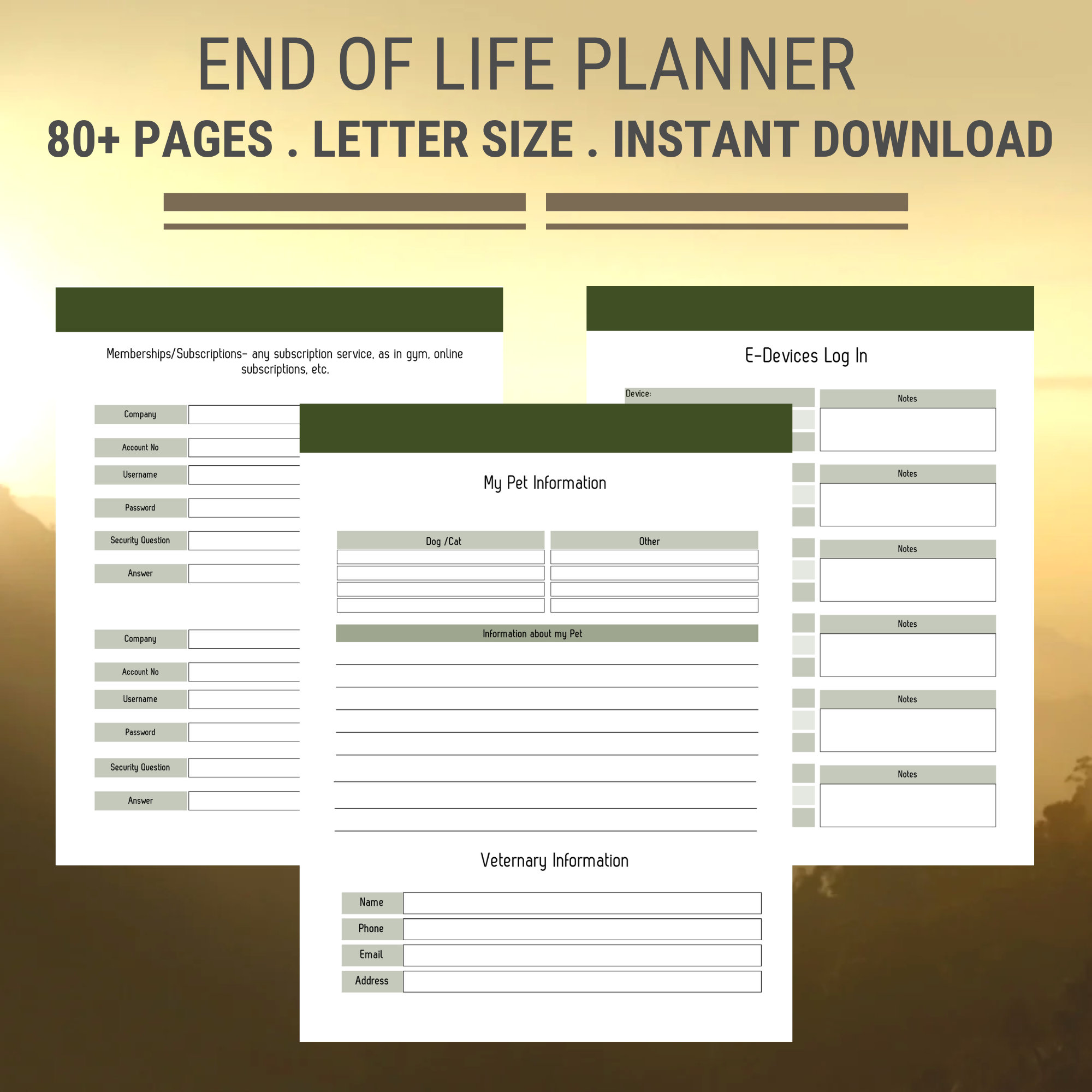 End of Life Planner Printable, Beneficiary Info, Will Preparation ...