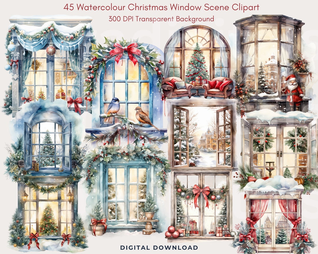 Holiday Window Scene Clipart PNG 45 Christmas Window Display - Etsy