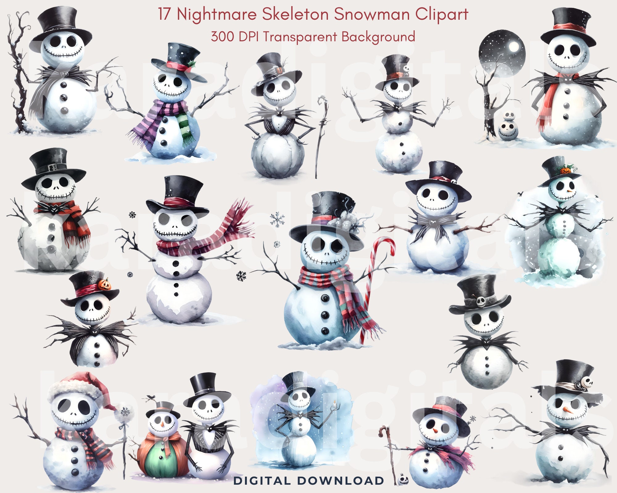 Nightmare Christmas Snowman Clipart Bundle, Spooky Scary Snowmen, Book ...