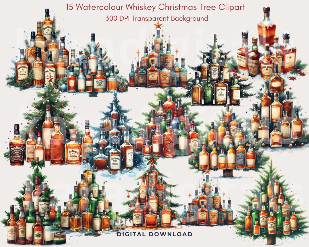 Whiskey Bottle Christmas Tree Clipart, 15 Pngs, Christmas Bundle ...