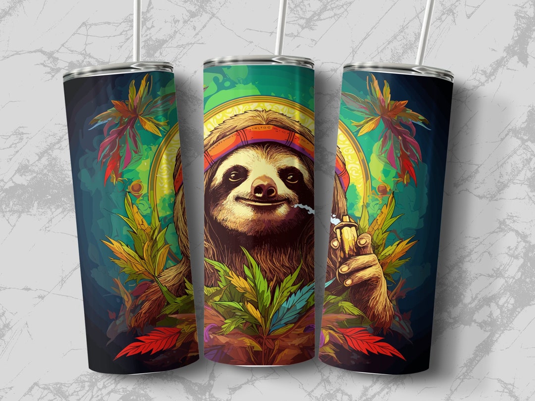 Rasta Sloth Tumbler Wrap, Pot Head Tumbler Designs, Cannabis Smoking ...