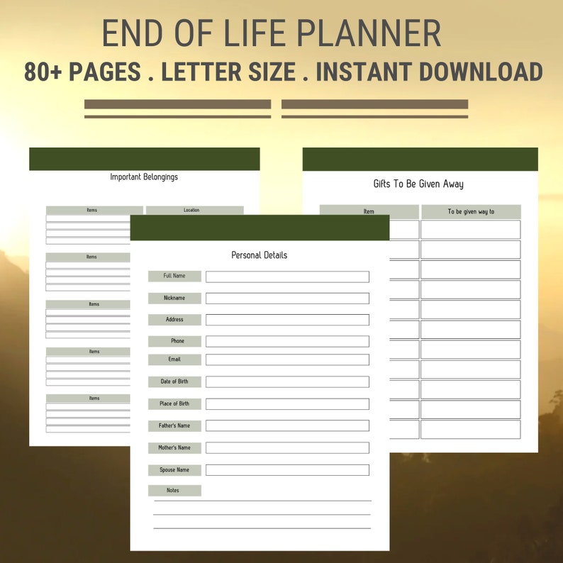 End of Life Planner Printable, Beneficiary Info, Will Preparation ...