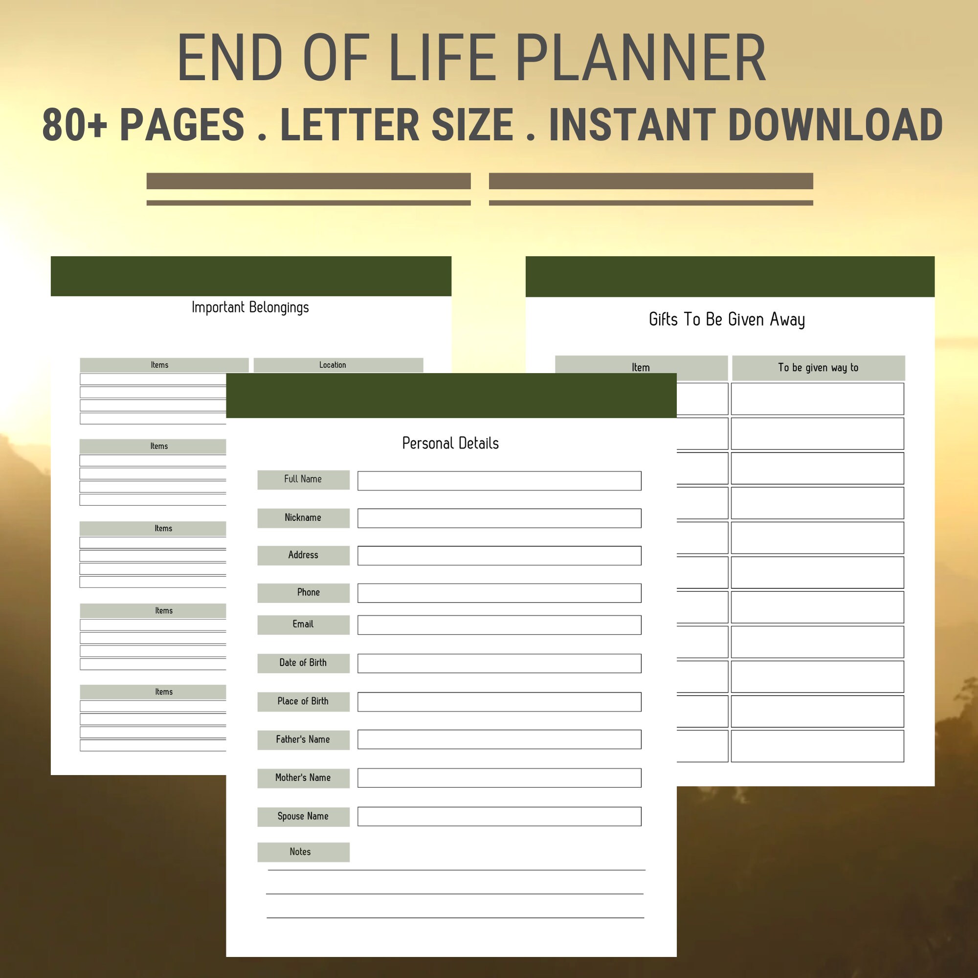 End of Life Planner Printable, Beneficiary Info, Will Preparation ...