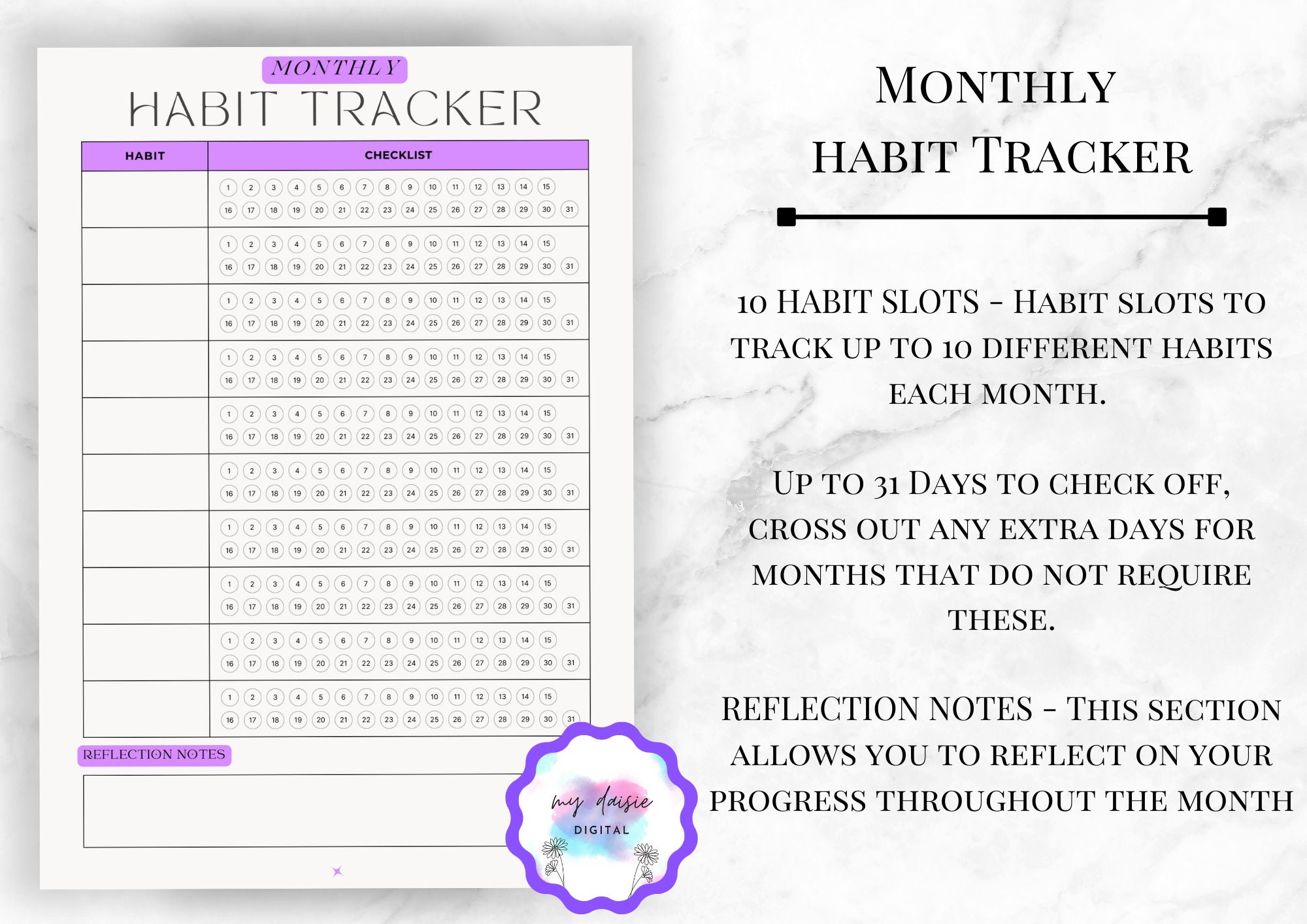 Printable Purple Habit Tracker: Weekly Monthly With Goal - Etsy