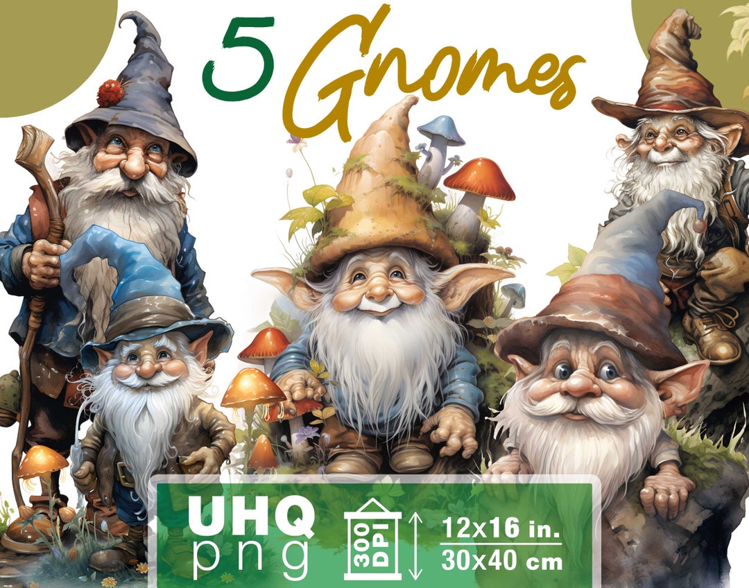 Work & Print - 5 Png Bundle Fantasy Gnomes in the Forest - 300 DPI, 12 ...