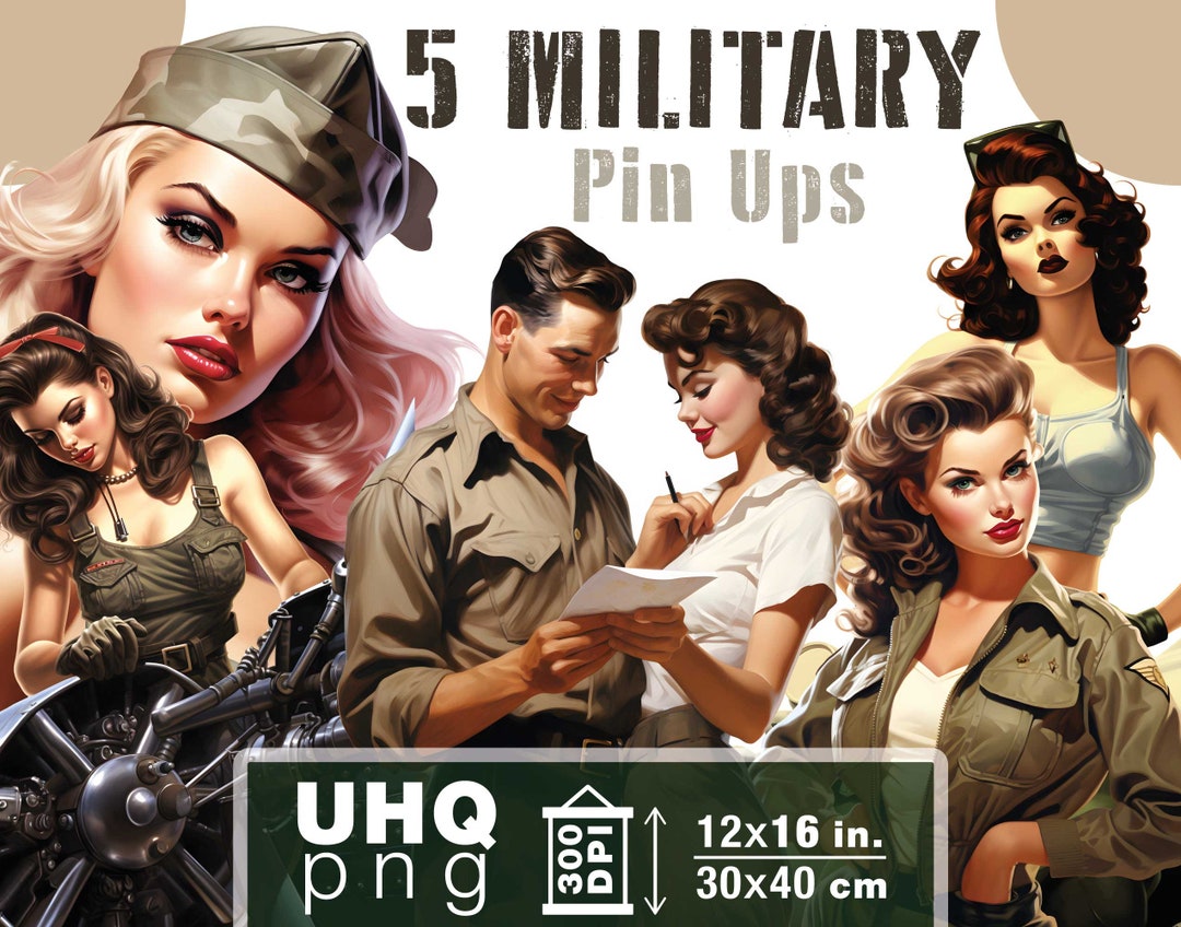 Work & Print - 5 Png Bundle Vintage Military Pin up Girls - 300 DPI, 12 in X 16 Inches / 30 X 40 ...