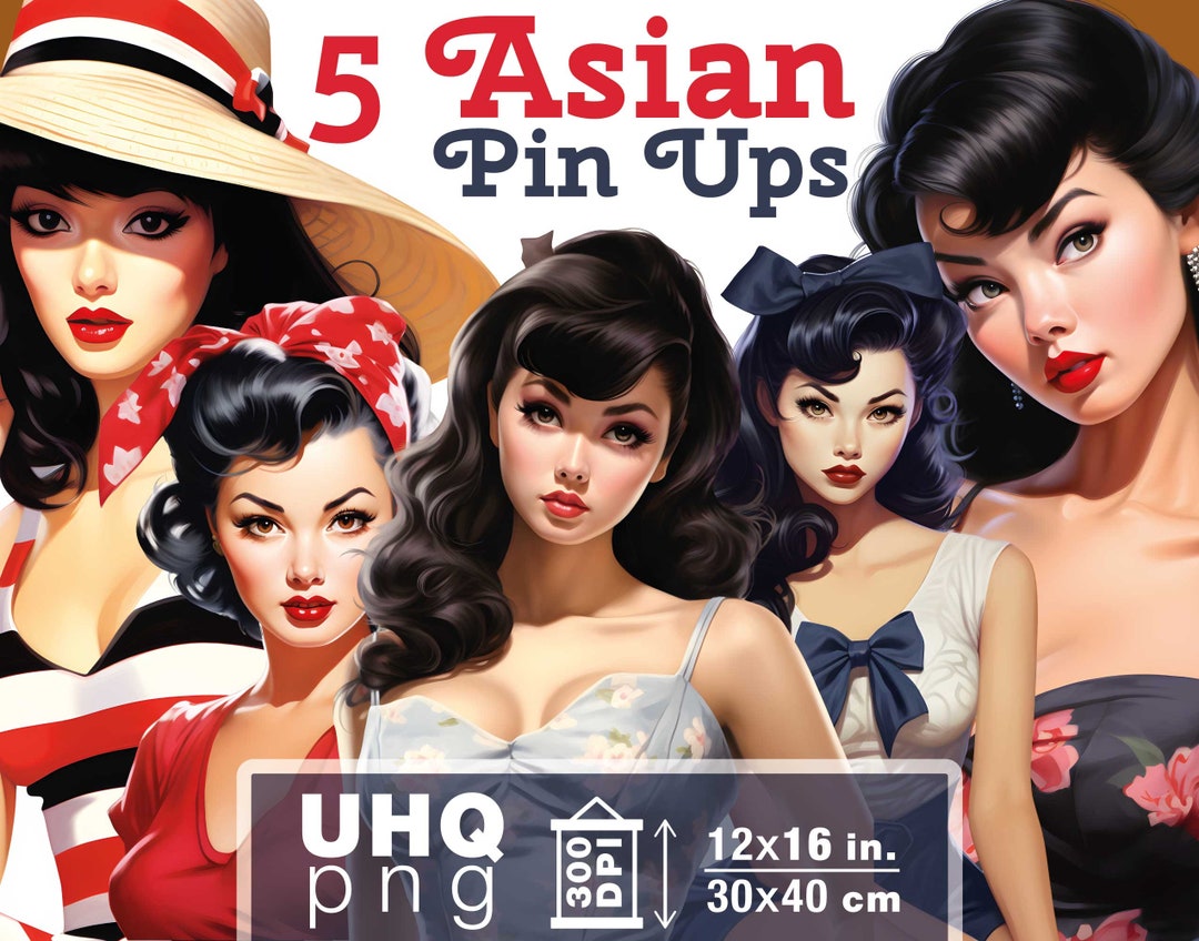 Work And Print 5 Retro Asian Pin Ups Png Bundle 300 Dpi 12x16 In 2157