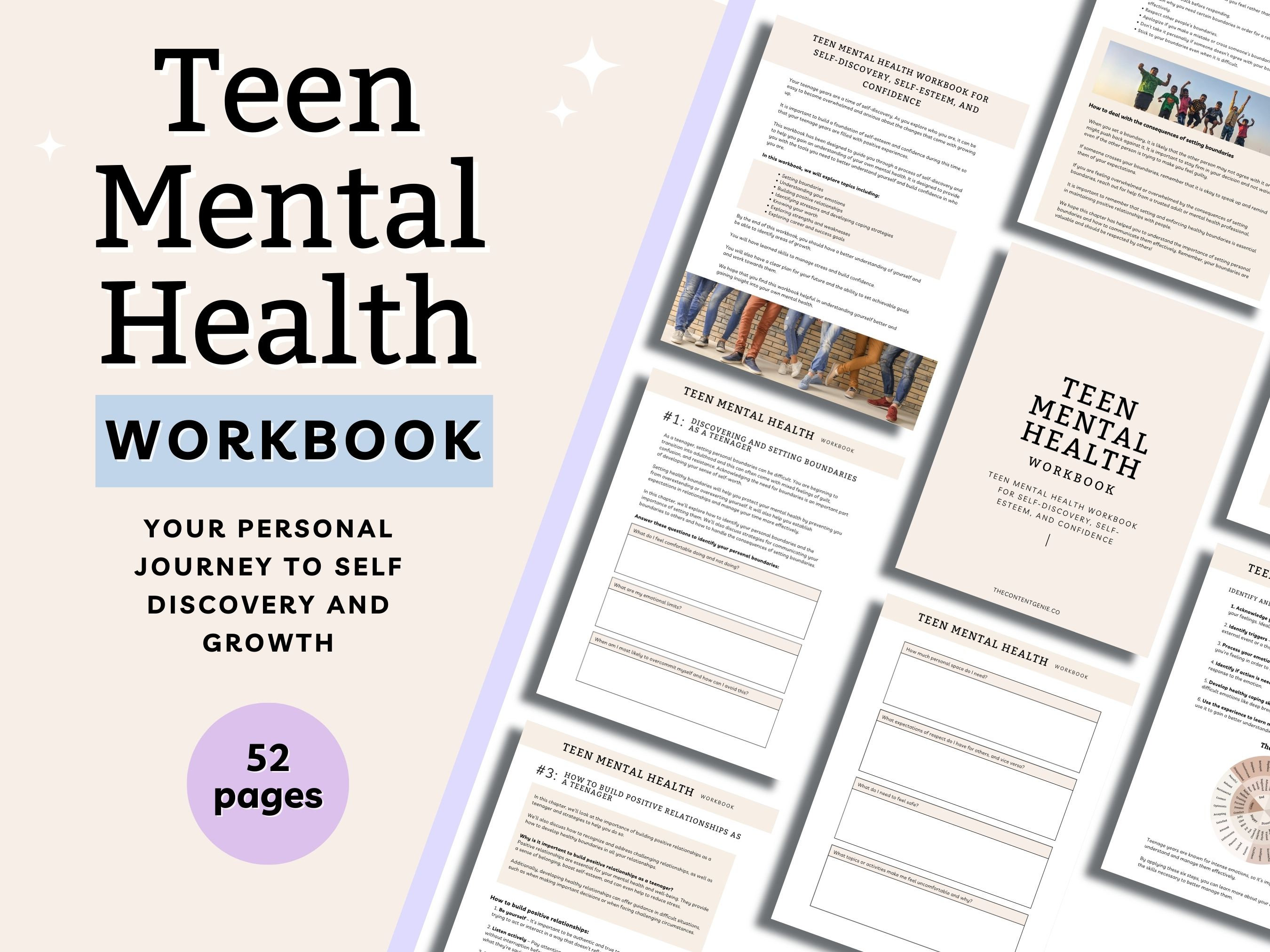 Teen Mental Health Workbook Therapy Worksheets Self Discovery and ...