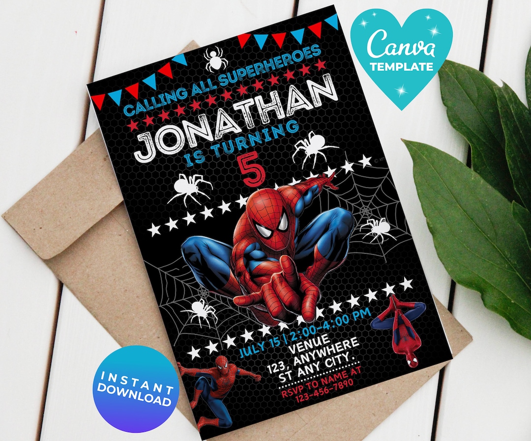 Invitación de cumpleaños editable de Spider Man / Invitación a fiesta ...