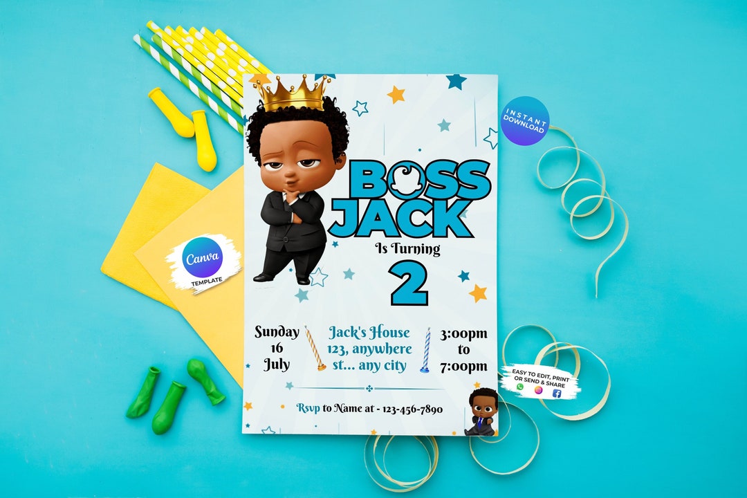 Editable Baby Boss Boy Birthday Invitation Boss Kids Party Invitation ...