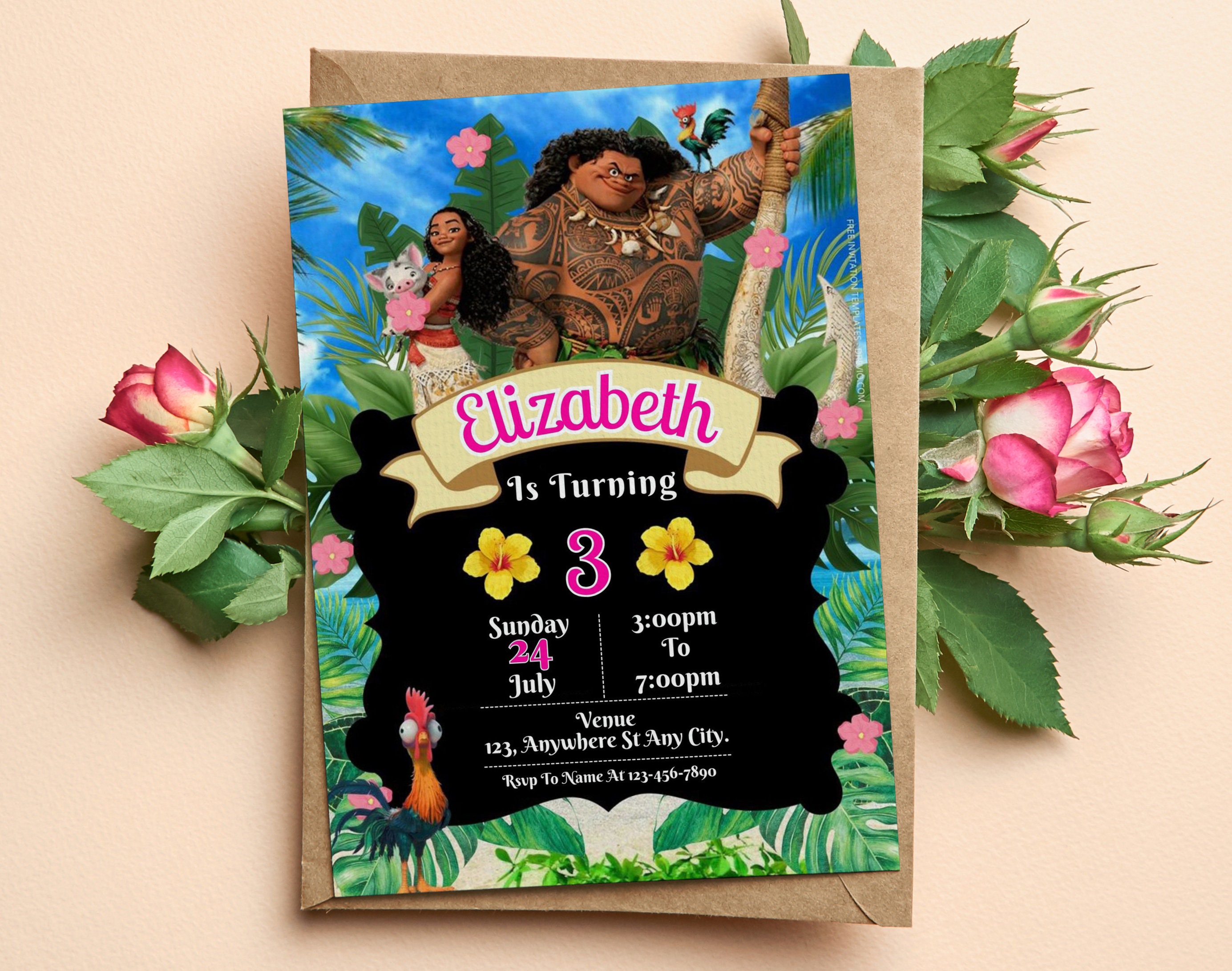 Editable Moana Birthday Invitation Moana Theme Party Invitation ...