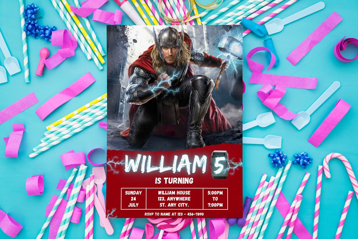 Editable Thor Birthday Invitation Mighty Thor Party Invitation Thunder ...