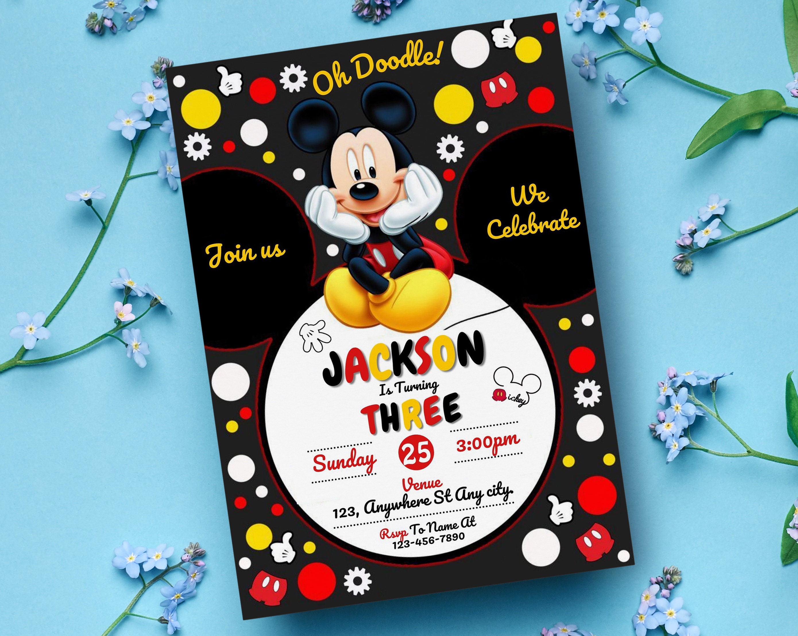 Editable Mickey Birthday Invitation Digital Kids Party Template, Boys ...