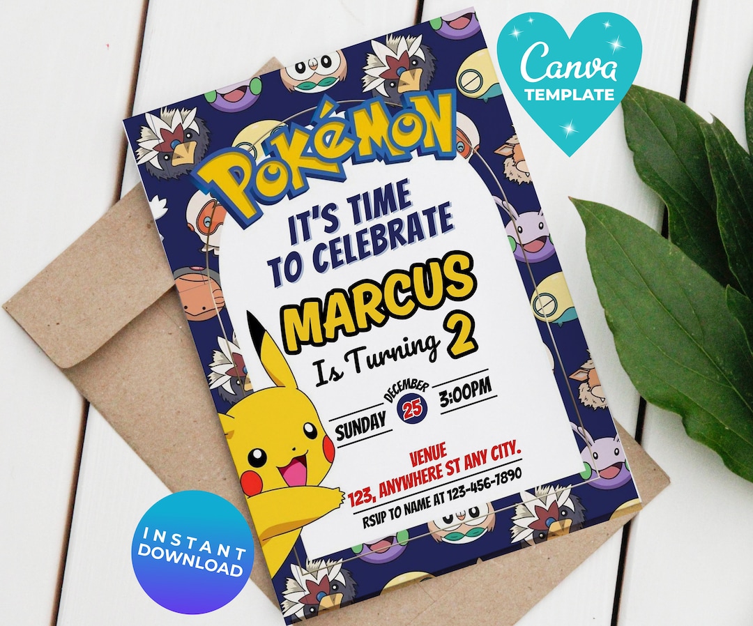 Editable Pokemon Birthday Invitation Pokemon Party Invitation Template