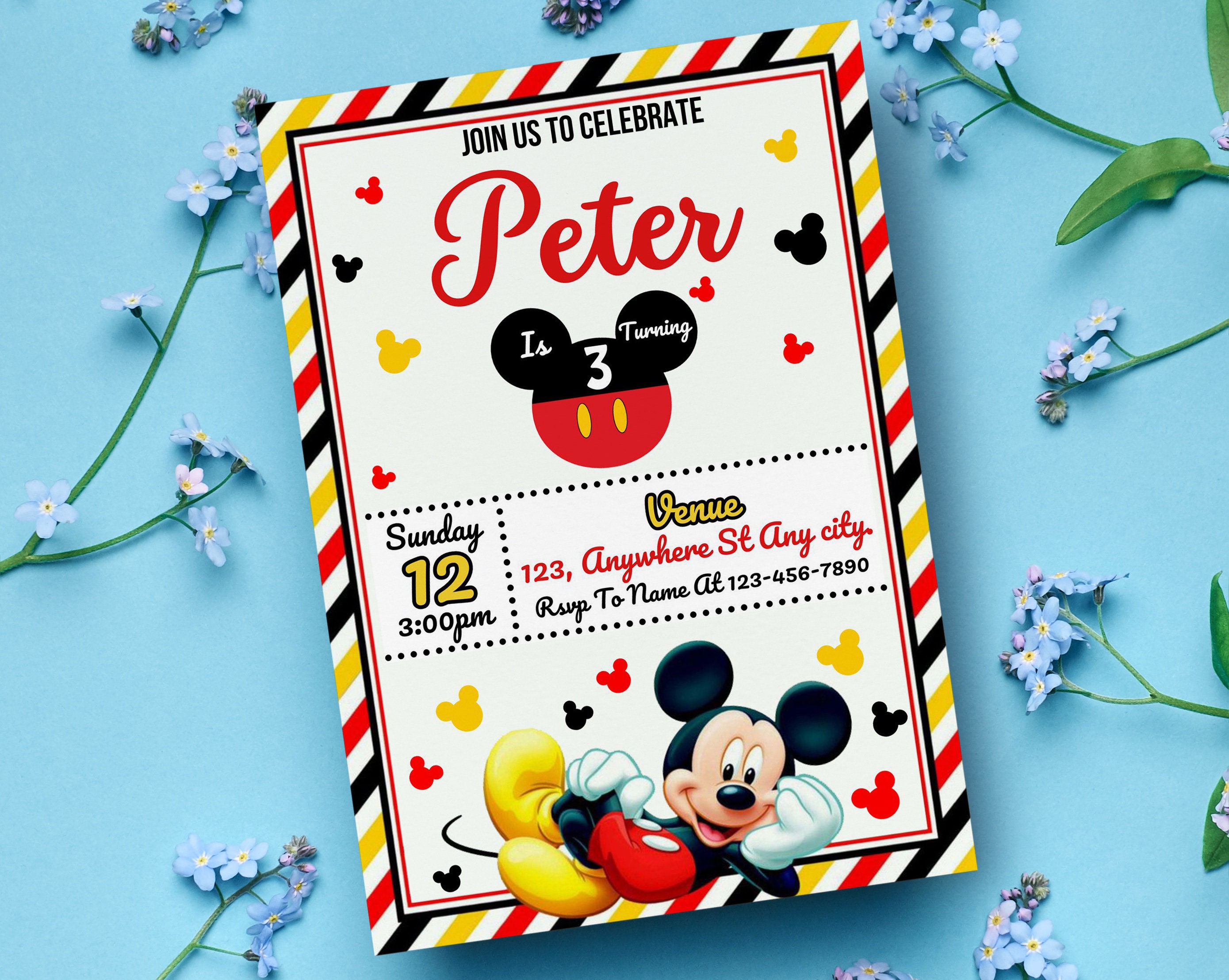 Editable Mickey Birthday Invitation Digital Kids Party Template, Boys ...
