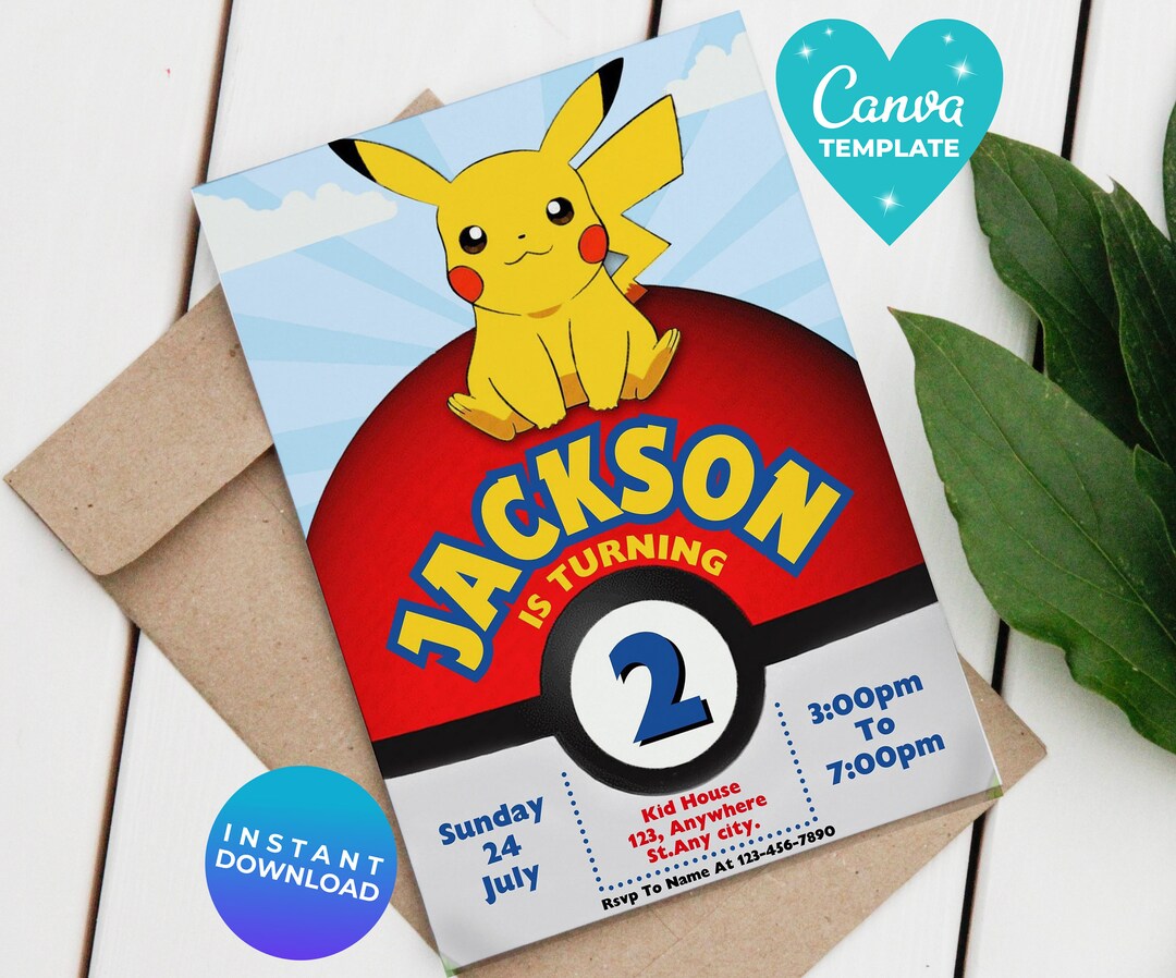 Editable Pokemon Birthday Invitation Pokemon Party Invitation Template ...