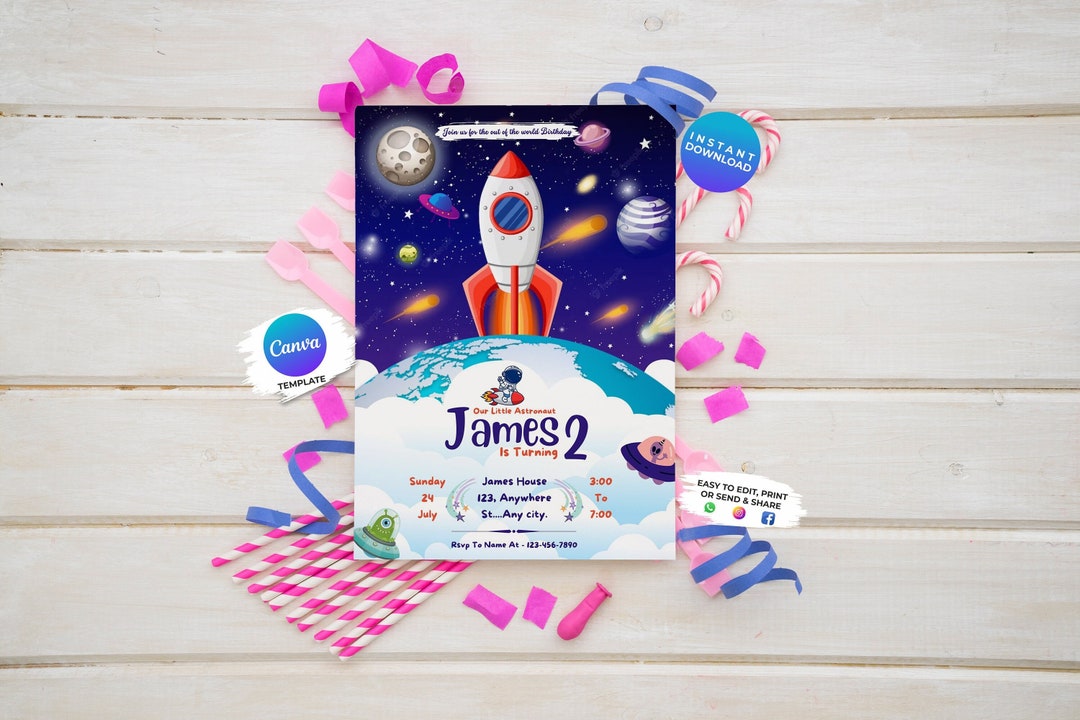 Editable Space Theme Birthday Invitation Space Party Invitation ...