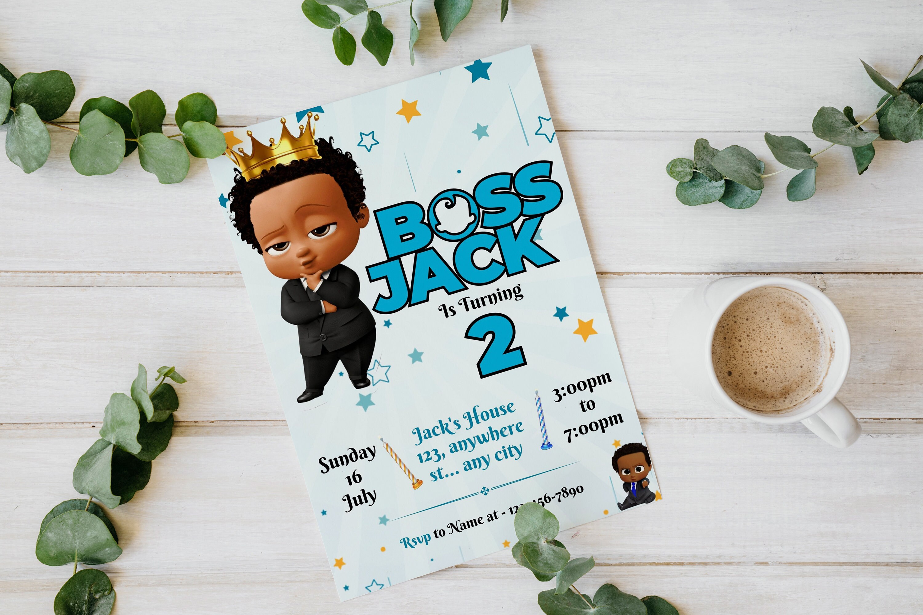 Editable Baby Boss Boy Birthday Invitation Boss Kids Party Invitation ...