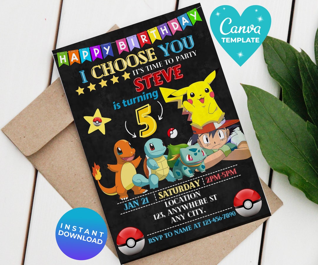 Editable Pokemon Birthday Invitation Pokemon Party Invitation Template ...