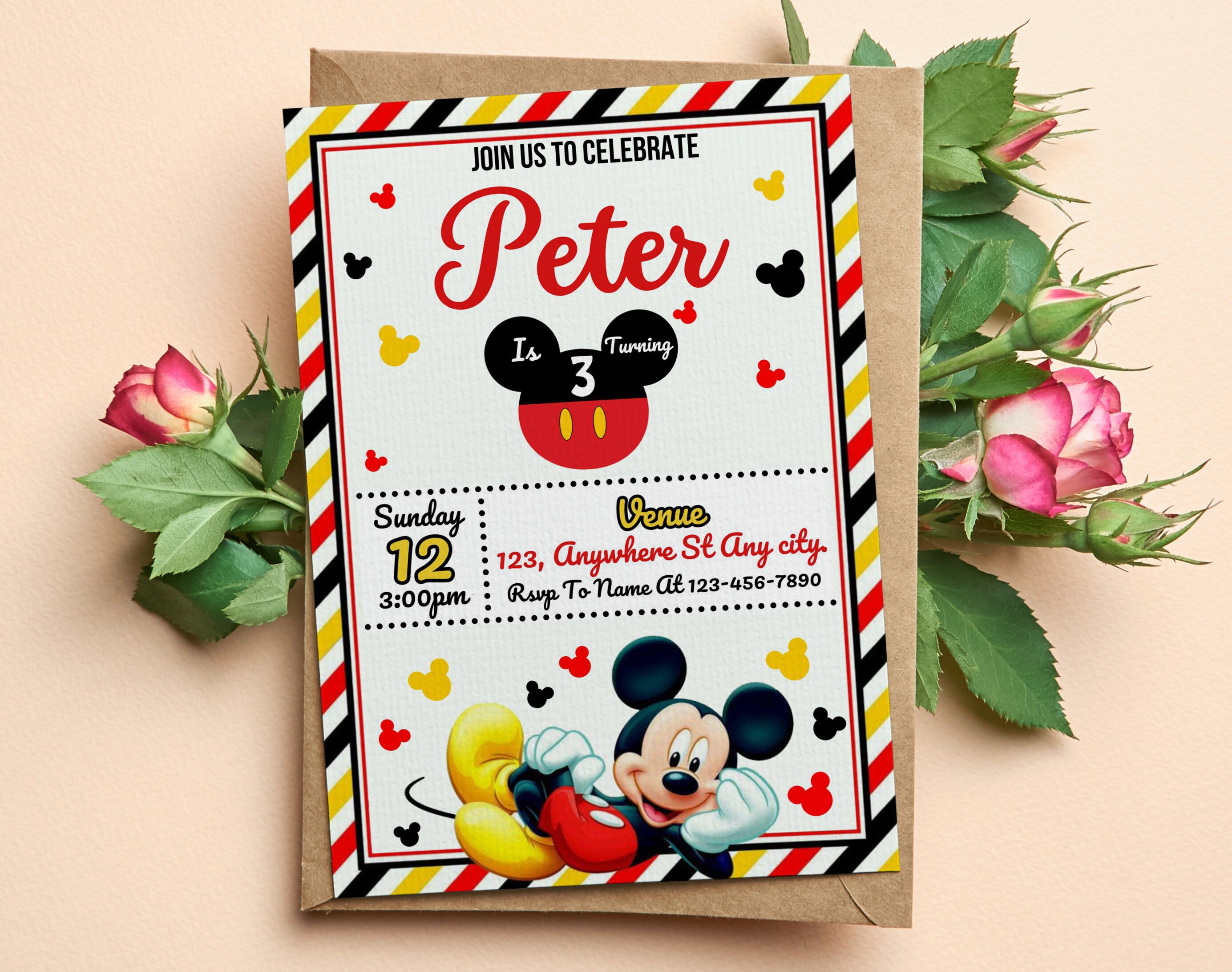 Editable Mickey Birthday Invitation Digital Kids Party Template, Boys ...