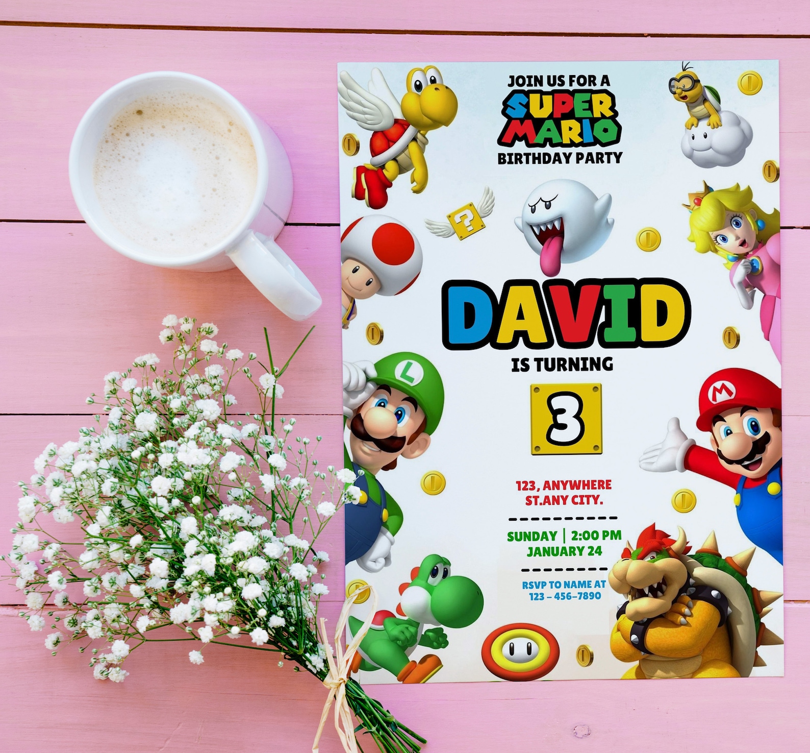 Invitación de cumpleaños editable de Super Mario / Invitación de fiesta ...