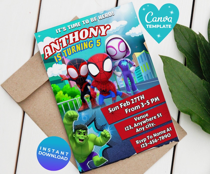 Editable Spider Man Birthday Invitation Spider Man Kids Party ...