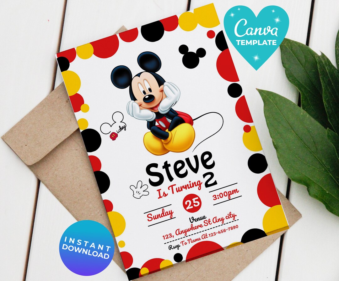Editable Mickey Birthday Invitation Digital Kids Party Template, Boys ...
