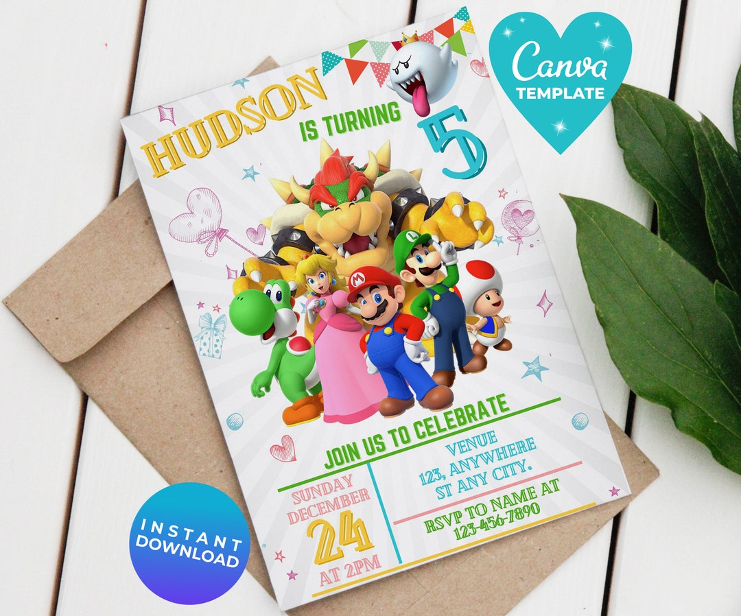 Editable Super Mario Birthday Invitation Super Mario Party Invitation ...