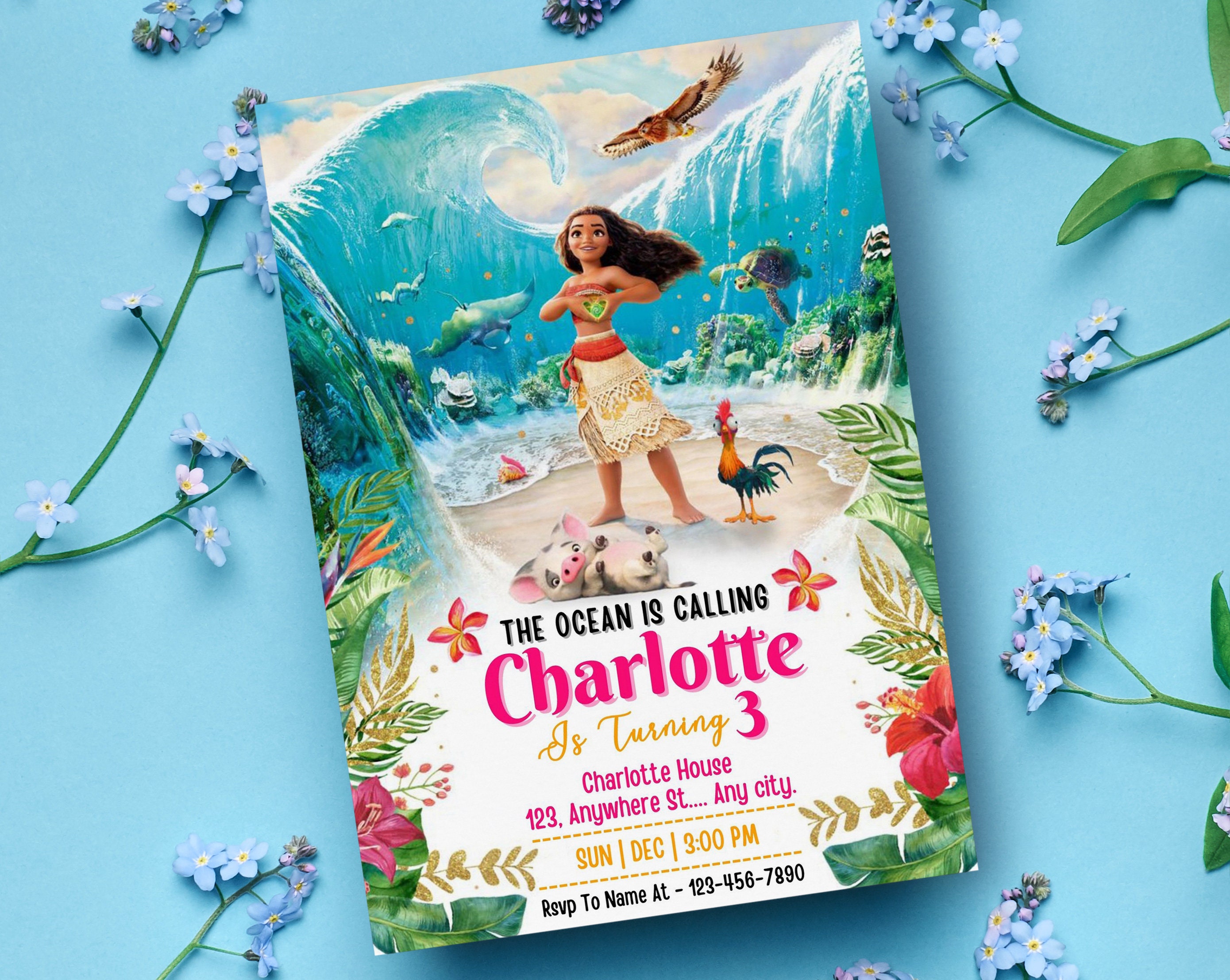 Invitación de cumpleaños editable de Moana / Invitación a fiesta ...