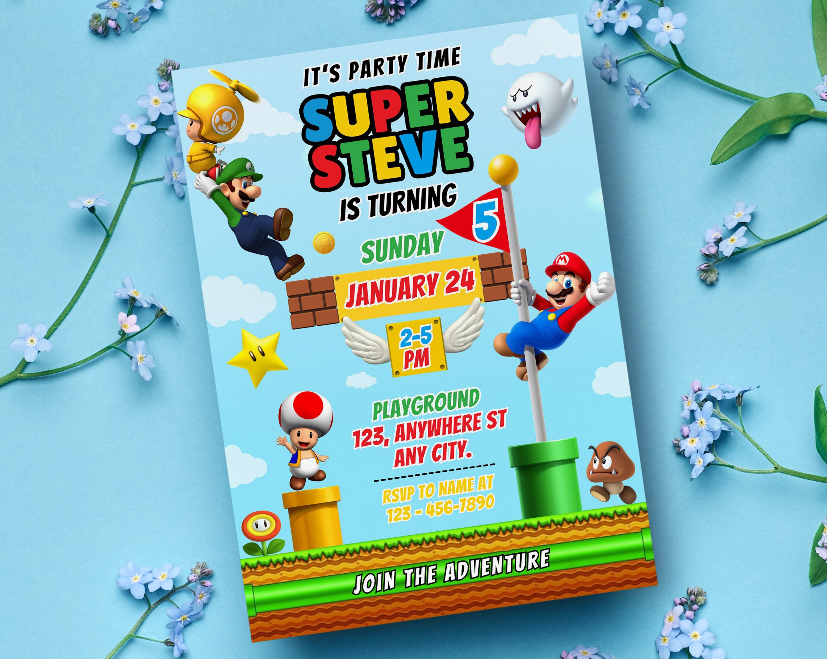 Editable Super Mario Birthday Invitation Super Mario Party Invitation ...