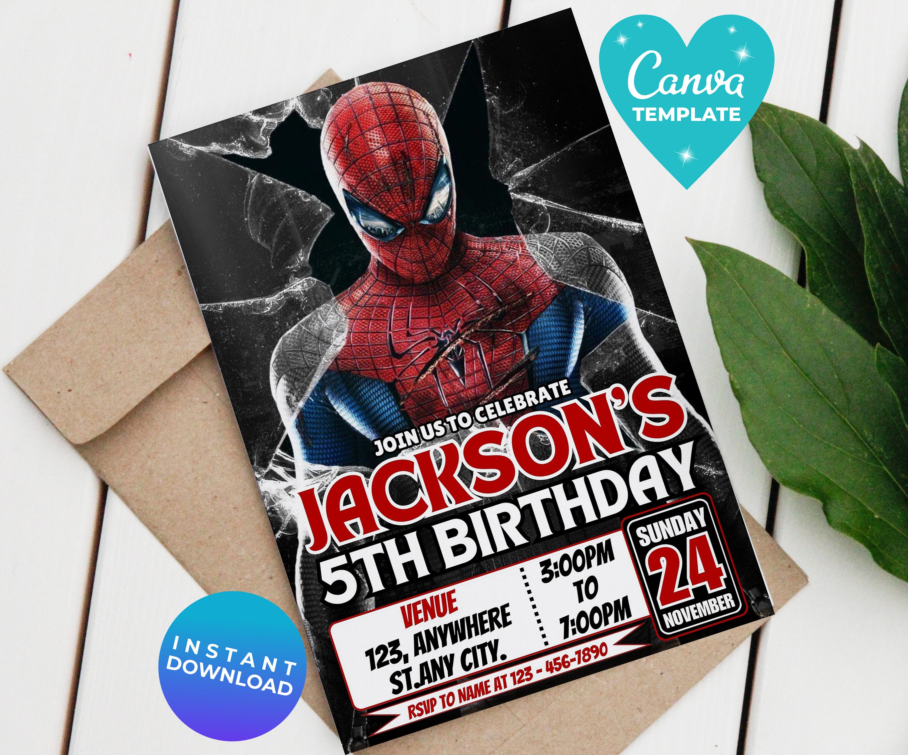 Editable Spider Man Birthday Invitation Spider Man Kids Party ...
