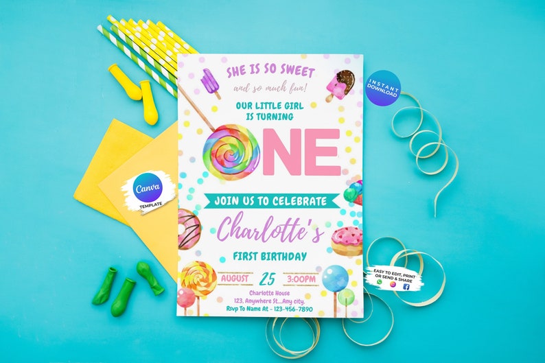 Editable Candy Birthday Invitation Candy Kids Party - Etsy