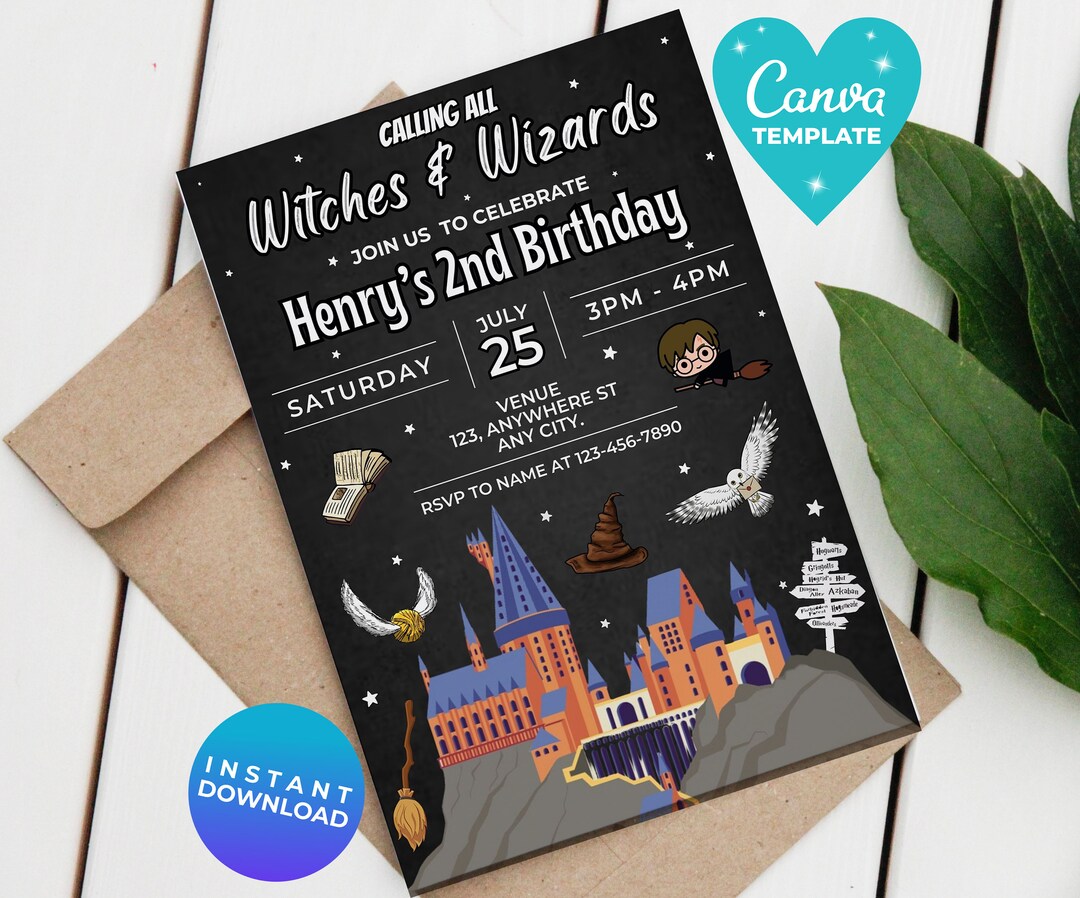 Editable Wizards Birthday Invitation Magical Birthday Party Invitation ...