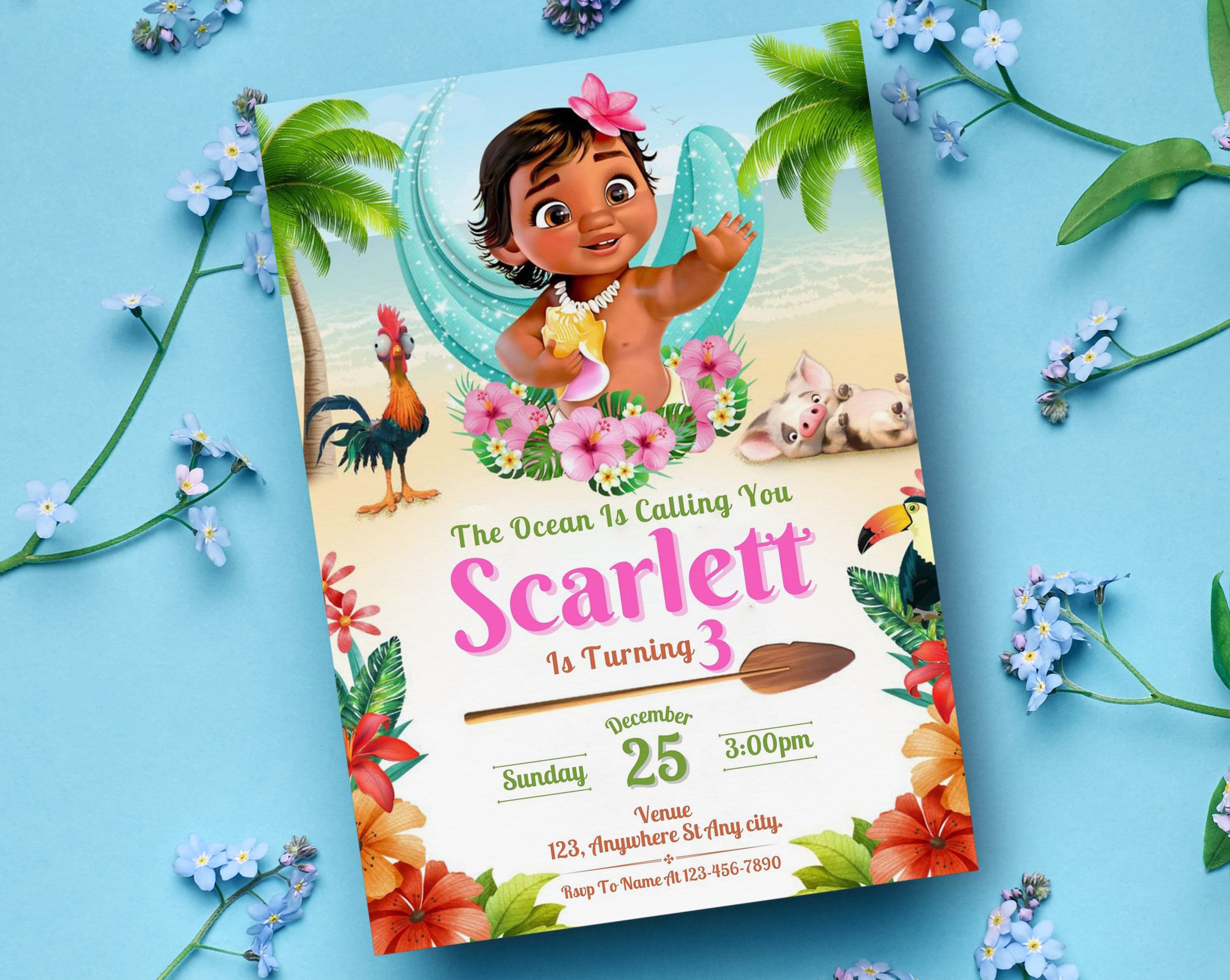 Invitación de cumpleaños editable de Moana / Invitación a fiesta ...