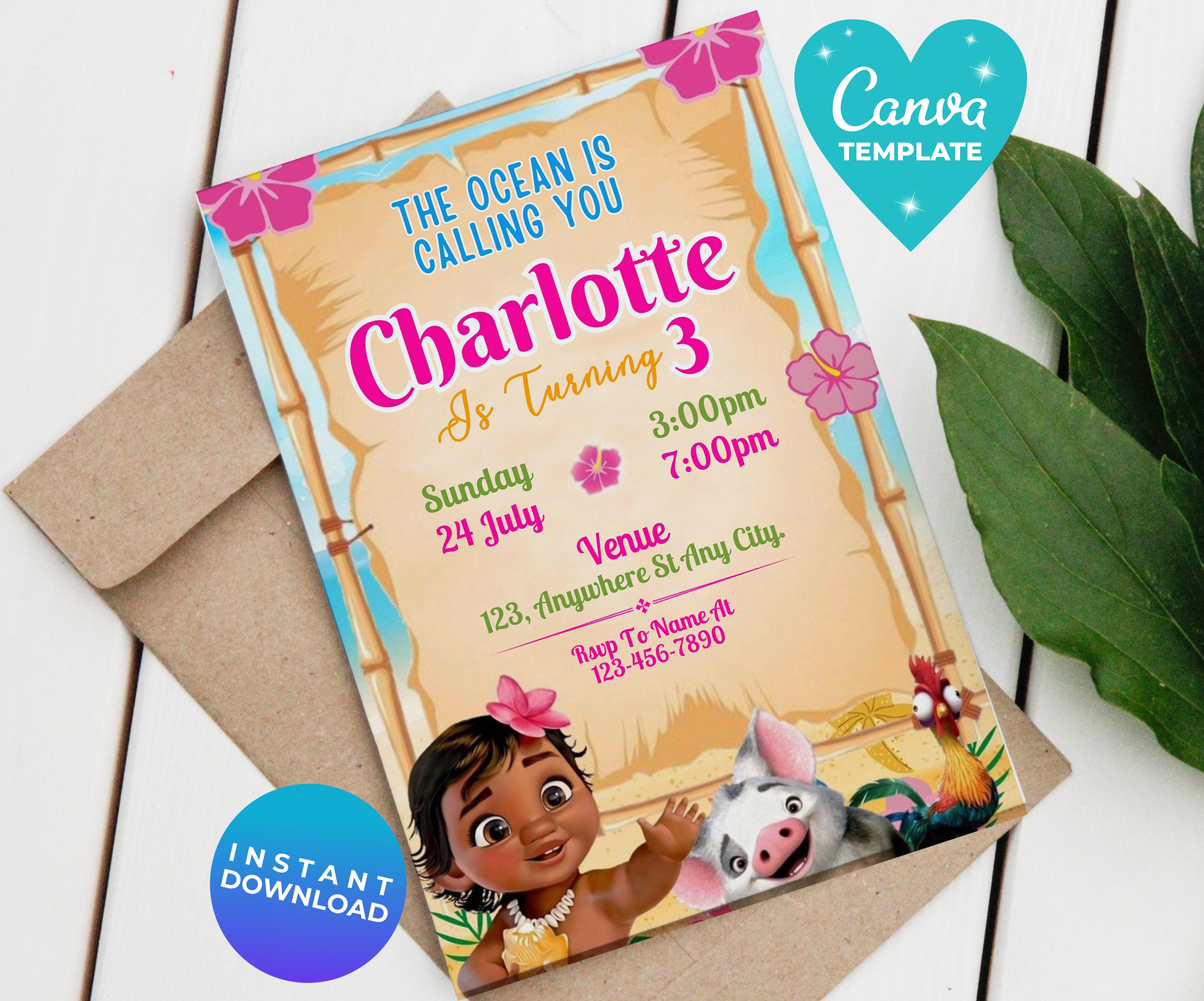 Editable Moana Birthday Invitation Moana Theme Party - Etsy