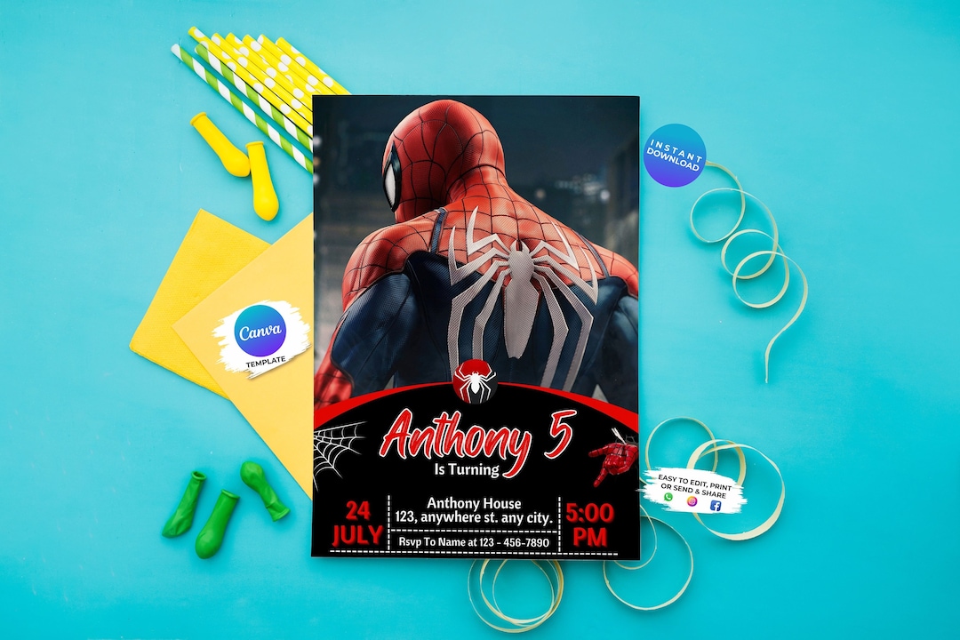 Editable Spider Man Birthday Invitation Spider Man Party Invitation ...