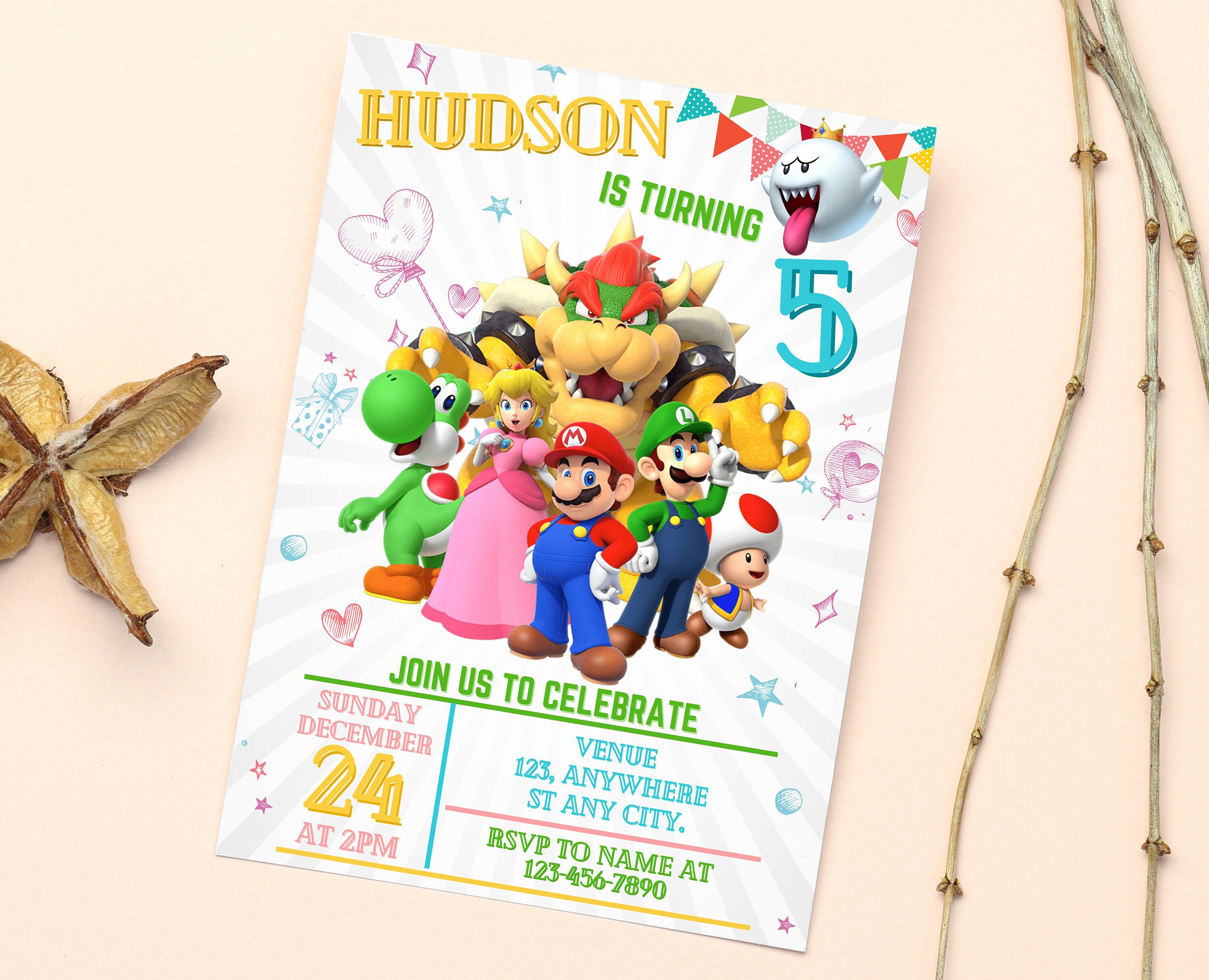 Editable Super Mario Birthday Invitation Super Mario Party Invitation ...