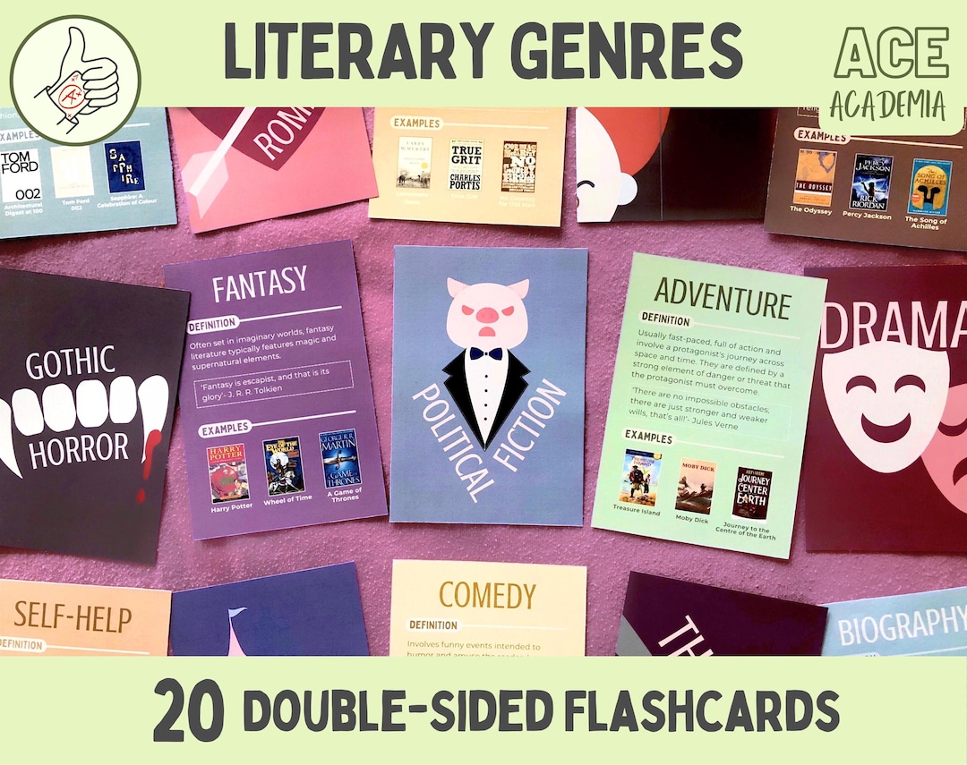 Set of 20 Literary Genre Flashcards for English Classrooms and School ...