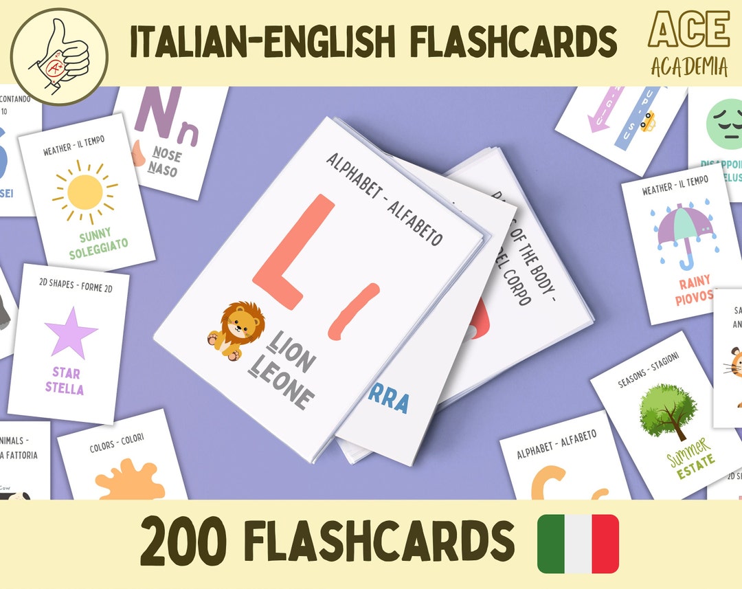 Bilingual Italian and English Montessori Flashcards | 200 Colorful ...
